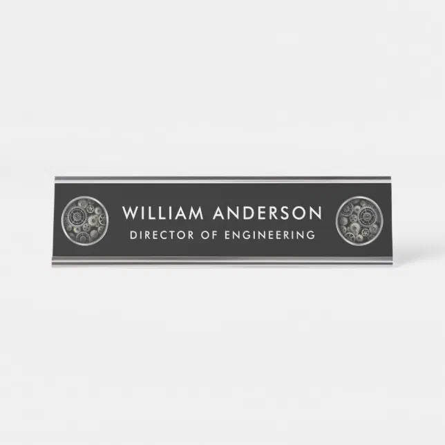 Mechanical Gears Engineering Theme with Your Name Desk Name Plate | Zazzle
