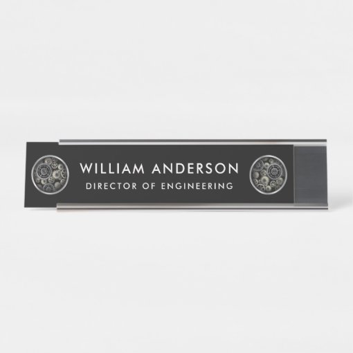 Mechanical Gears Engineering Theme with Your Name Desk Name Plate | Zazzle