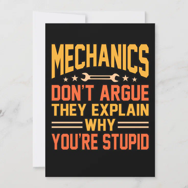 Mechanics Don't Argue Car Auto Mechanic Work Lover Thank You Card | Zazzle