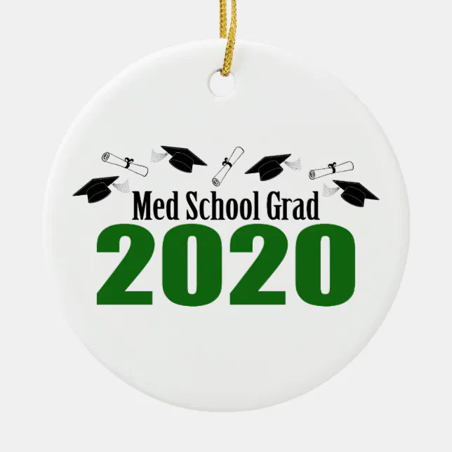 Med School Grad 2020 Caps And Diplomas (Green) Ceramic Ornament | Zazzle