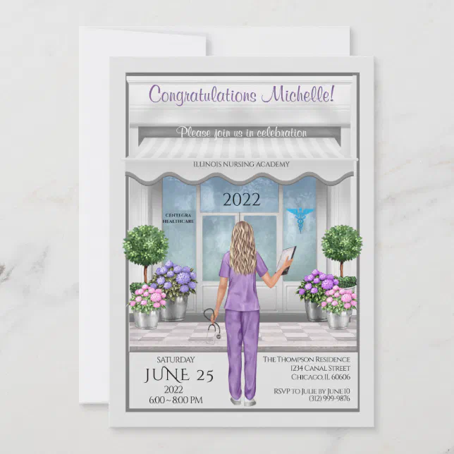 Med School Grad Nurse Grad Female Invitation | Zazzle
