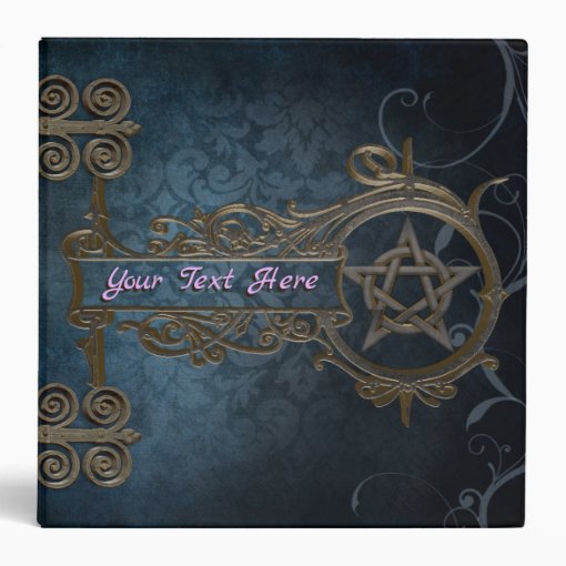 Medeival Blue Damask Iron Pentacle Swirls 3 Ring Binder | Zazzle