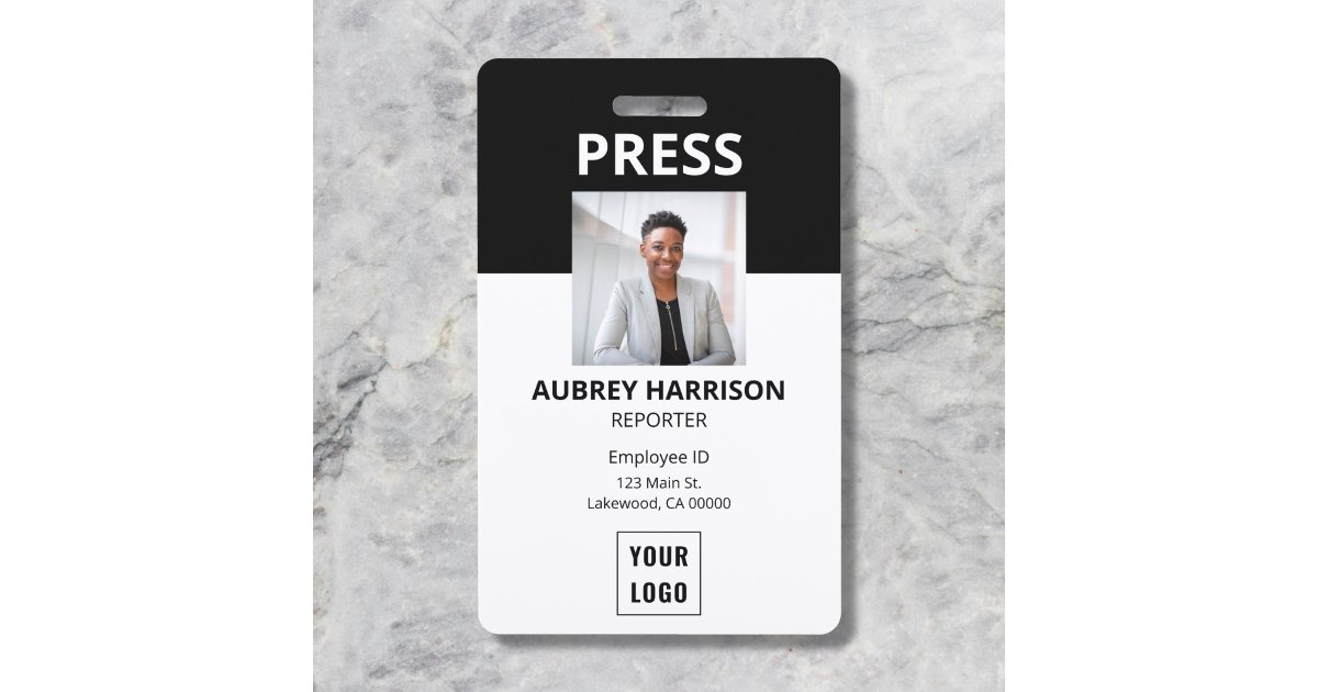 Media Press Logo Photo ID Badge | Zazzle