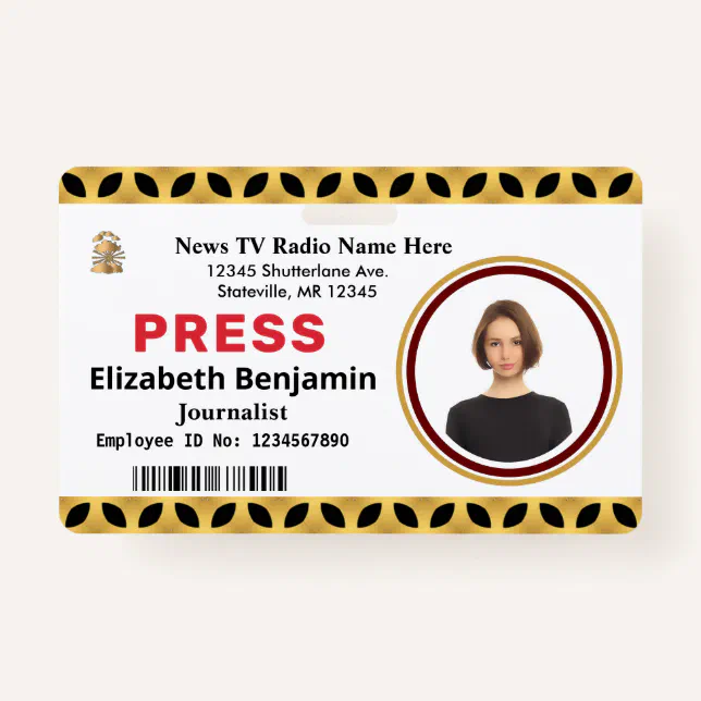 Media Press Pass Logo ID Card Personalize Badge | Zazzle