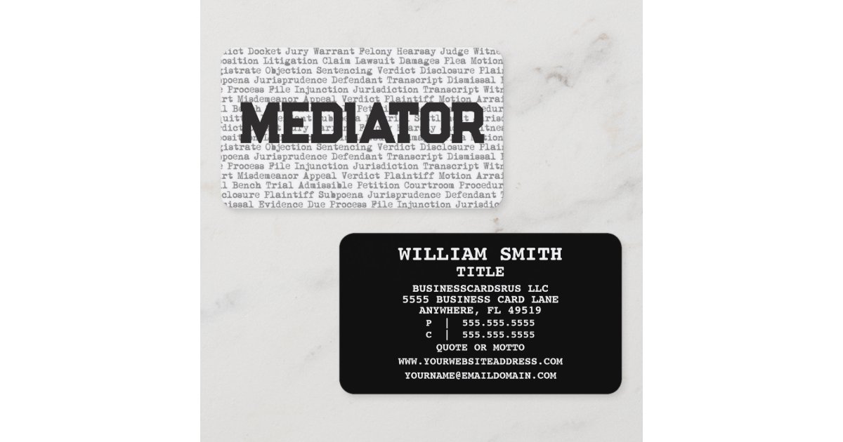 Mediator Legal Words Business Card | Zazzle
