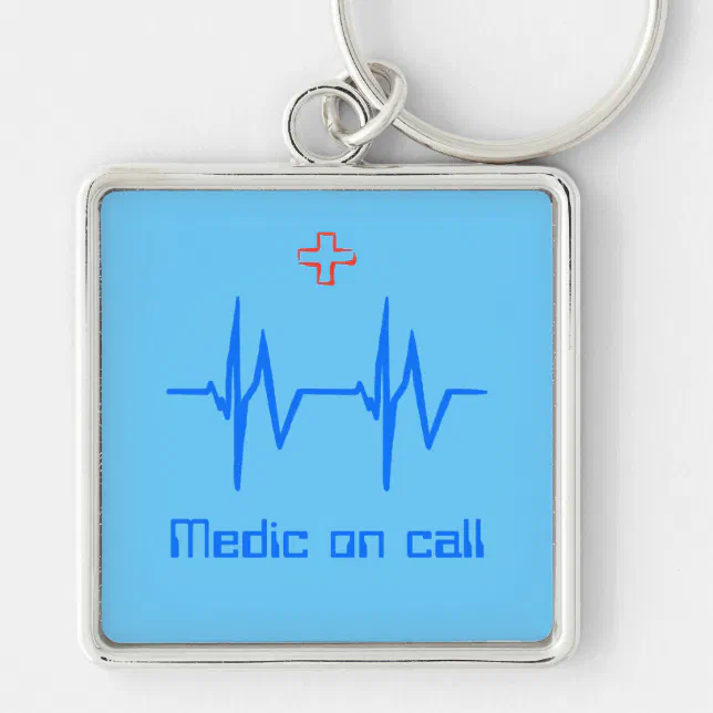 Medic on Call with ecg trace and red cross Keychain | Zazzle