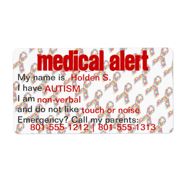 Medical Alert Autism Awareness Labels | Zazzle