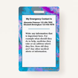 Medical Alert Emergency Contact Custom Card Badge | Zazzle