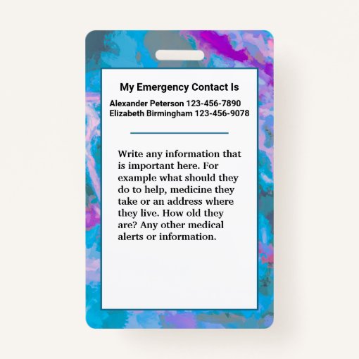 Medical Alert Emergency Contact Custom Card Badge | Zazzle