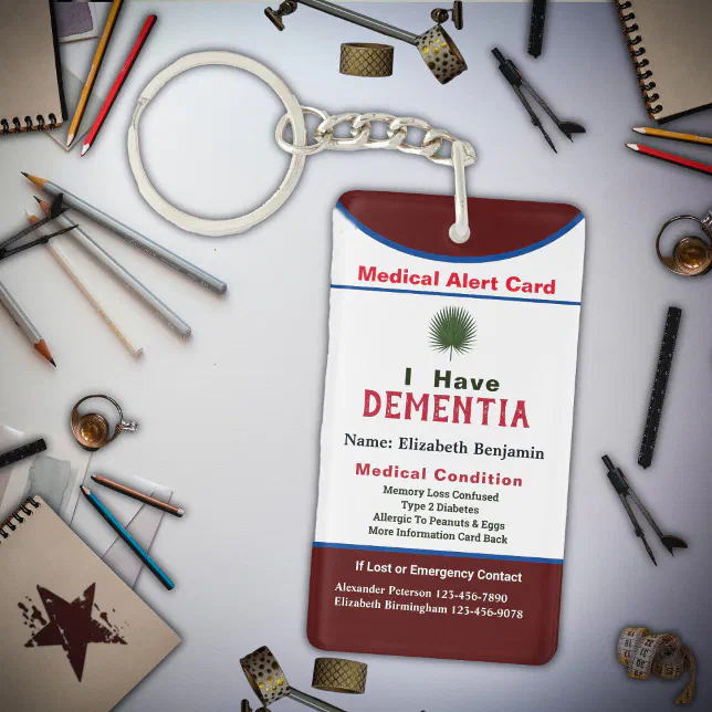 Medical Alert Emergency Contact Custom Card Keychain | Zazzle