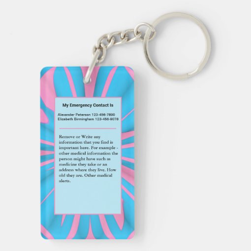 Medical Alert Emergency Contact Custom Card Keychain | Zazzle