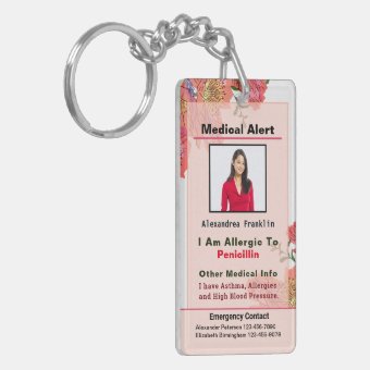 Medical Alert Emergency Contact Custom Keychain | Zazzle