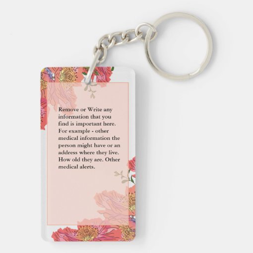 Medical Alert Emergency Contact Custom Keychain | Zazzle