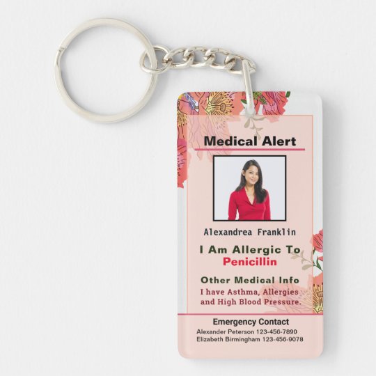 Medical Alert Emergency Contact Custom Keychain | Zazzle.com