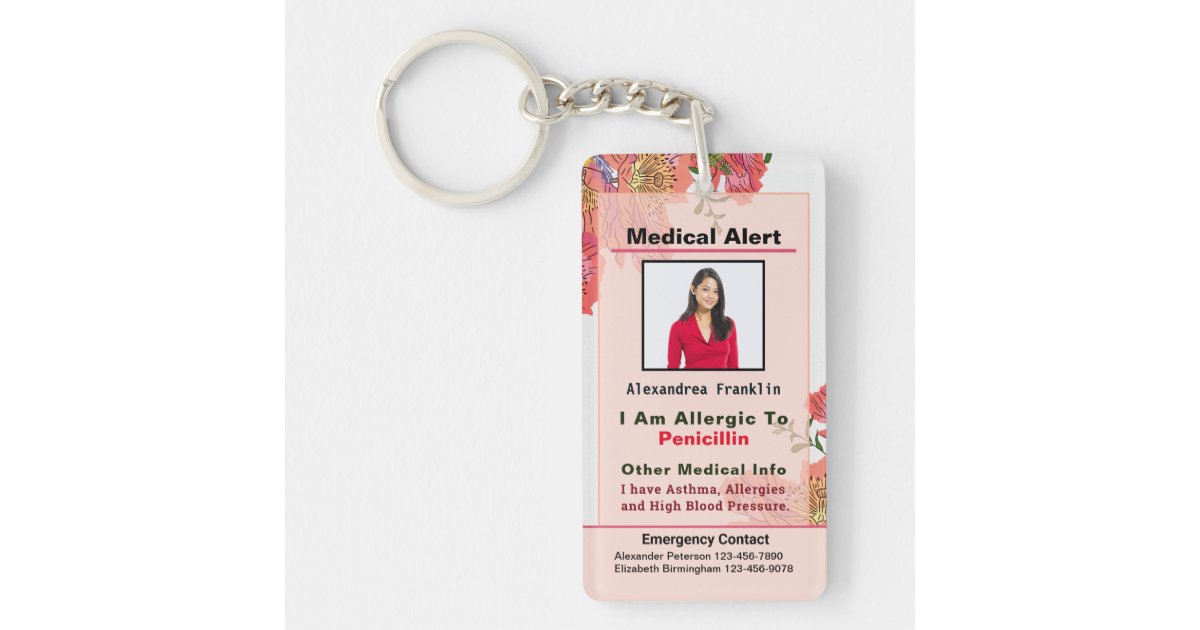 Medical Alert Emergency Contact Custom Keychain | Zazzle