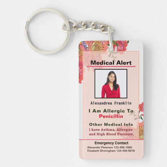 Medical Alert Emergency Contact Custom Keychain | Zazzle