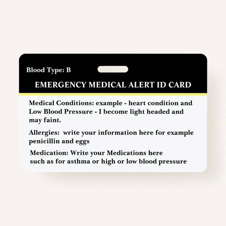 Medical Alert Emergency Contact ID Card Custom Badge | Zazzle