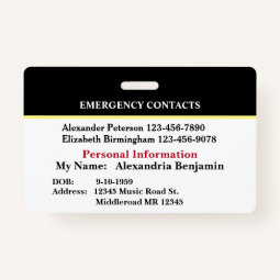 Medical Alert Emergency Contact ID Card Custom Badge | Zazzle