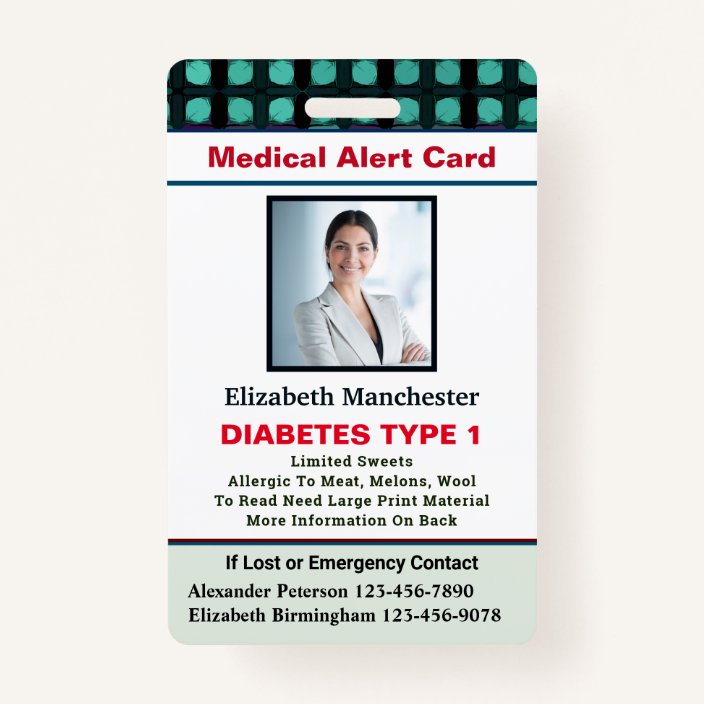 Medical Alert ID Card Photo Name Custom Badge | Zazzle.com