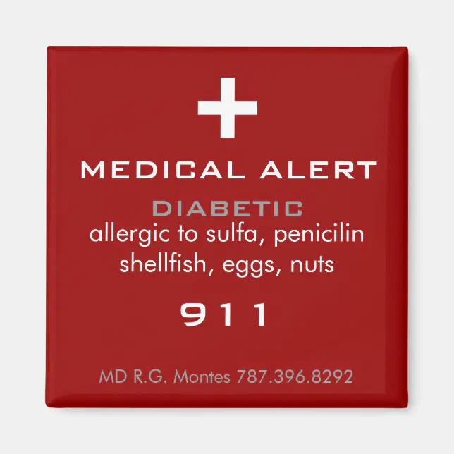 Medical Alert Magnet | Zazzle