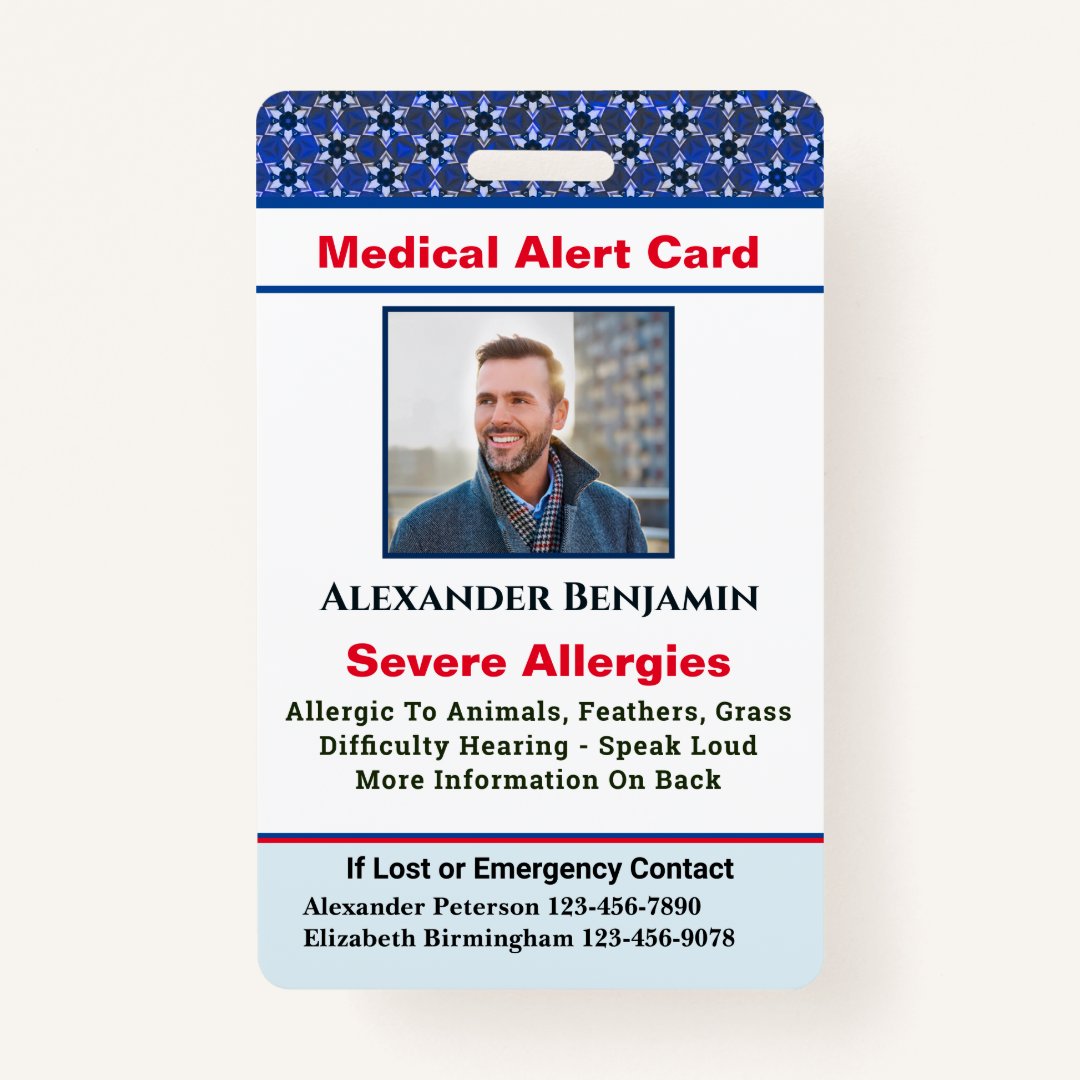 Medical Allergy Alert Emergency Photo Custom ID Badge | Zazzle