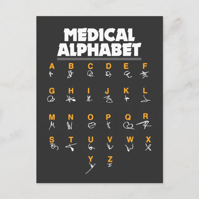 Medical Alphabet For Doctors Nurses Chemists Postcard | Zazzle