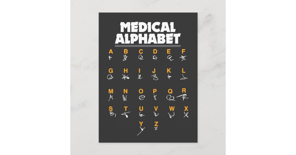 Medical Alphabet For Doctors Nurses Chemists Postcard | Zazzle