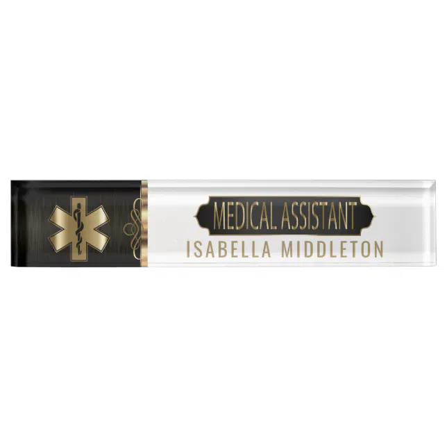 Medical Assistant - Black, White & Gold Desk Name Plate | Zazzle