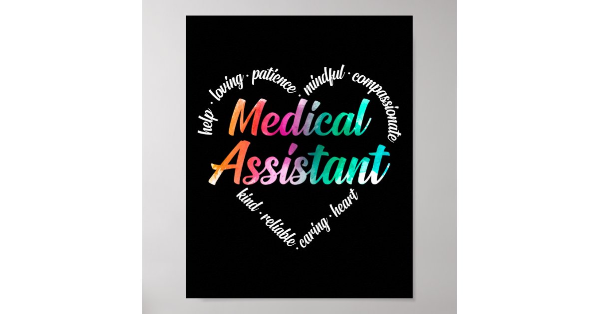 Medical Assistant Heart Word Cloud Watercolor Poster | Zazzle