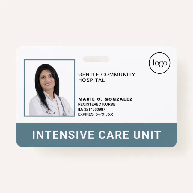 Medical Blue Gray Hospital Logo Photo ID Badge | Zazzle