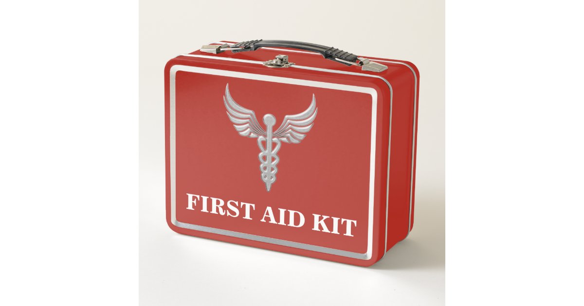 Medical caduceus first aid kit emergency home metal lunch box | Zazzle