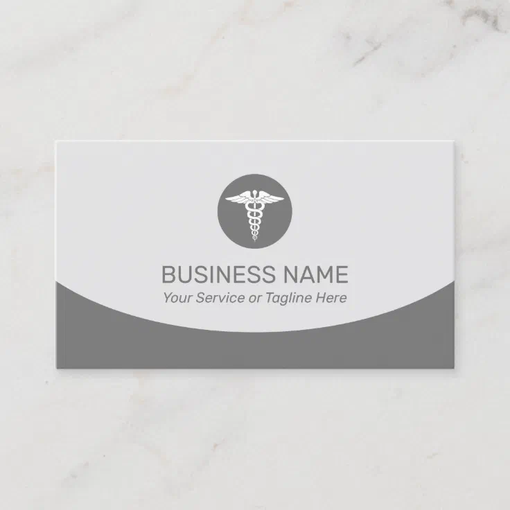 Medical Caduceus Logo Professional Gray Business Card | Zazzle