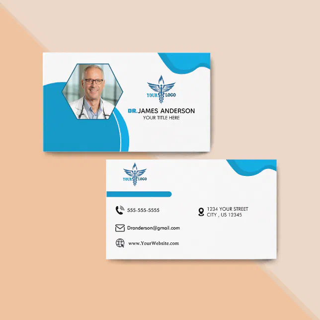 Medical Caduceus Logo Template Navy Blue Business Card | Zazzle