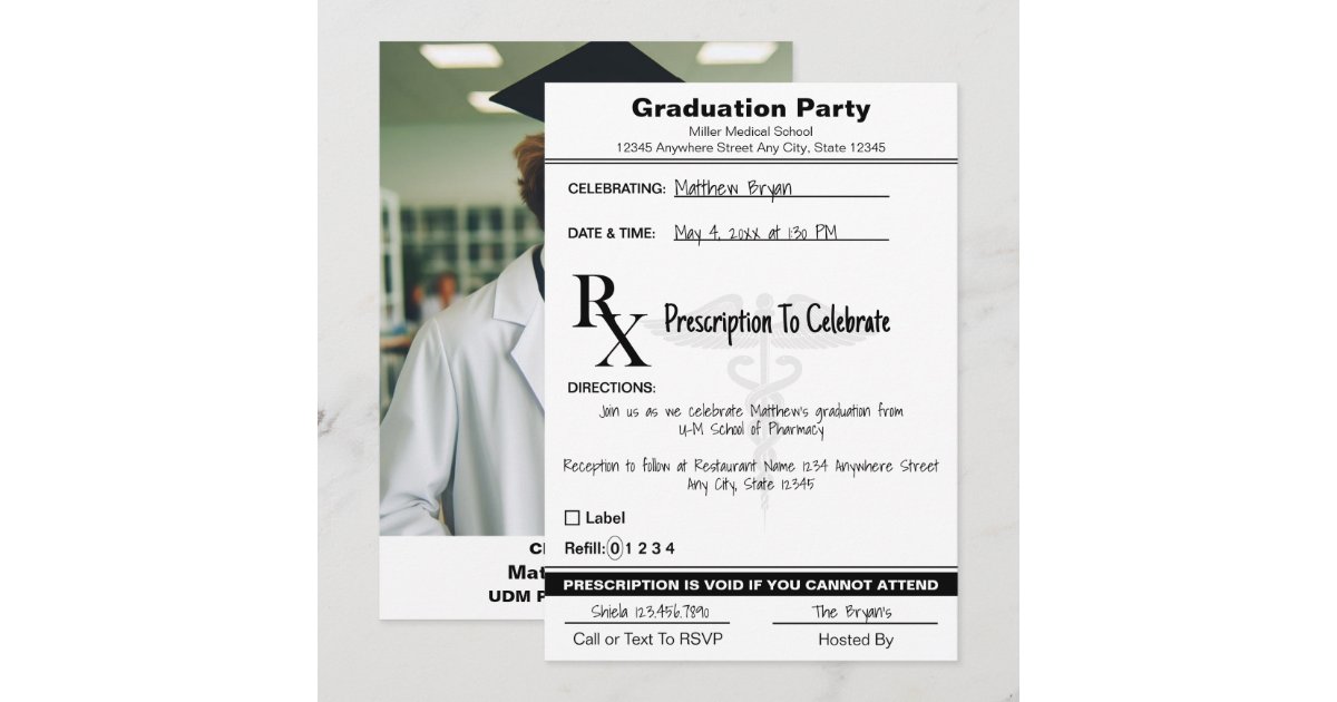 Medical Caduceus Rx Prescription Pad Graduation Invitation | Zazzle