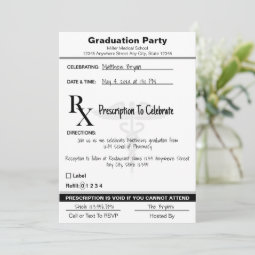Medical Caduceus Rx Prescription Pad Graduation Invitation | Zazzle