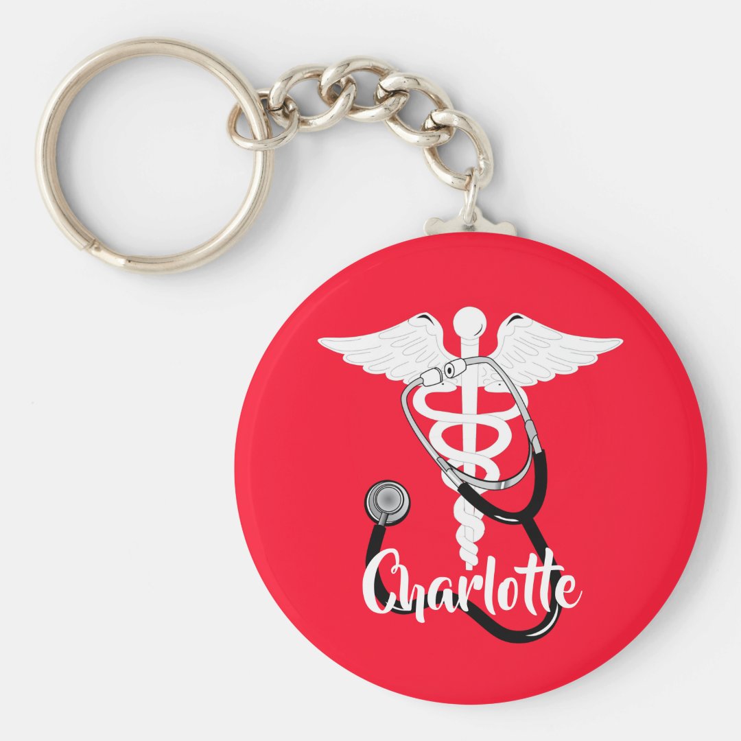 Medical Caduceus Staff Symbol Personalized Keychain | Zazzle