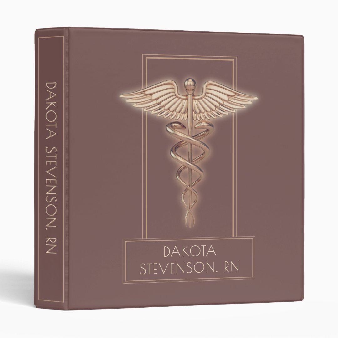 Medical Caduceus Symbol | Classy Rose Gold 3 Ring Binder | Zazzle