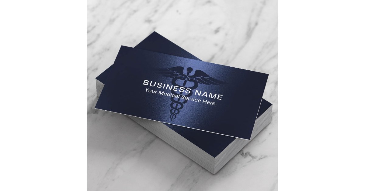 Medical Caduceus Symbol Modern Navy Blue Business Card | Zazzle