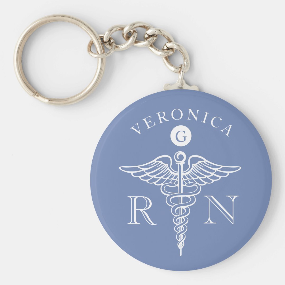 Medical Caduceus Symbol Nurse Monogram Keychain | Zazzle