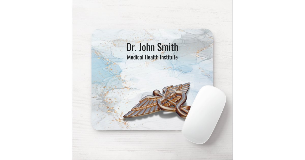 Medical Copper Caduceus Rose Gold Luxury Marble Mouse Pad | Zazzle