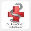 Medical Cross Red Symbol Silver Serpent Snake Square Sticker | Zazzle