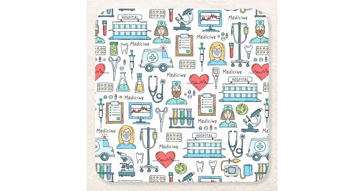 Medical Design Pattern Square Paper Coaster | Zazzle