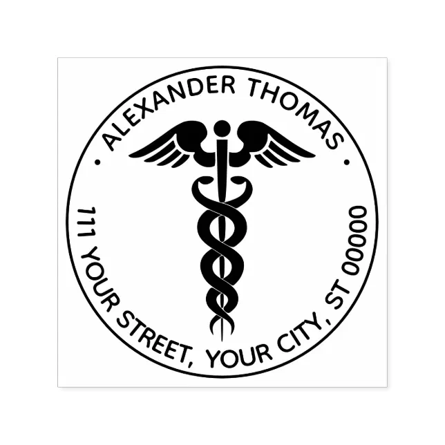 Medical Doctor Caduceus Name Address Self-inking Stamp | Zazzle