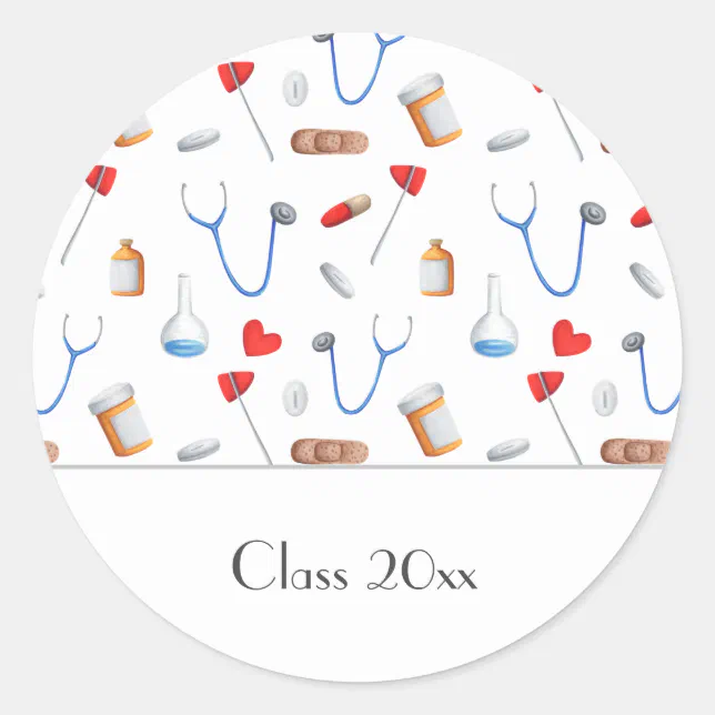 Medical Doctor or Nurse Graduation Class Classic Round Sticker | Zazzle