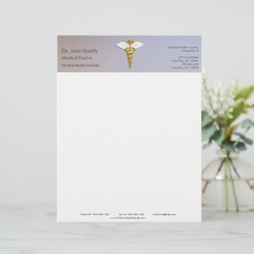 Medical Elegant Gold Caduceus White Wings Letterhead | Zazzle