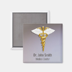 Medical Elegant Gold Caduceus White Wings Magnet | Zazzle