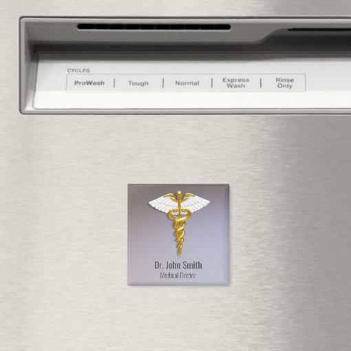 Medical Elegant Gold Caduceus White Wings Magnet | Zazzle