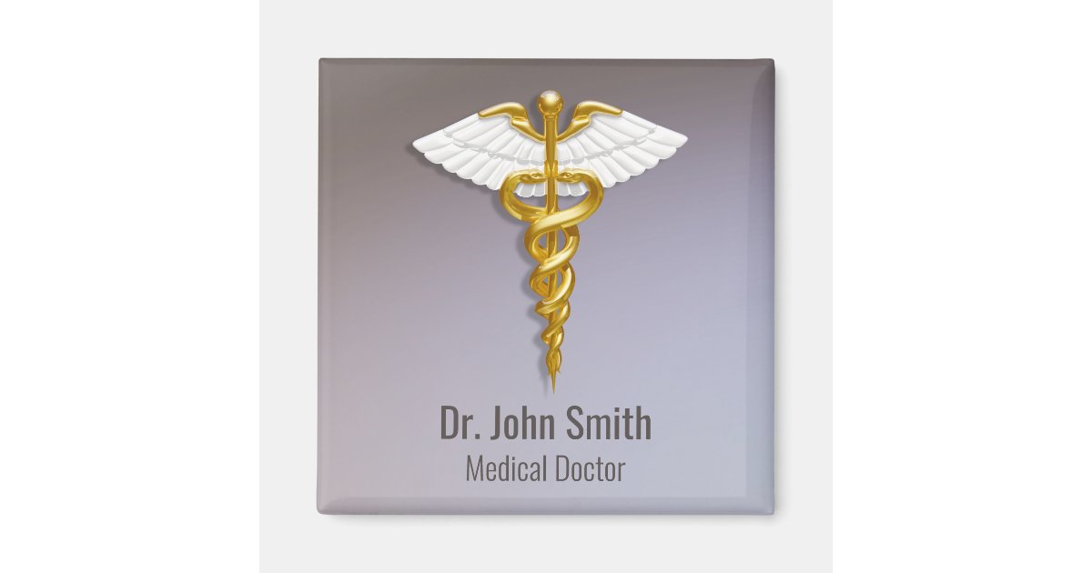 Medical Elegant Gold Caduceus White Wings Magnet | Zazzle