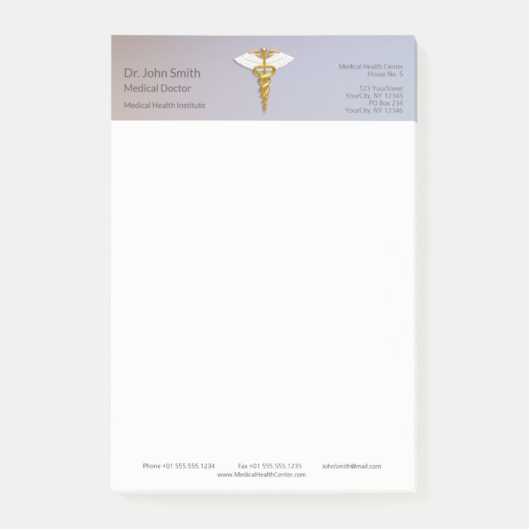 Medical Elegant Gold Caduceus White Wings Post-it Notes | Zazzle