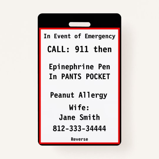 Medical Emergency Badge Tag Custom Information | Zazzle.com